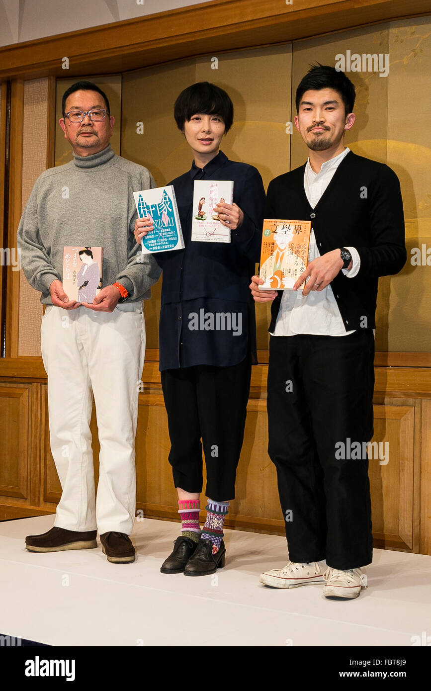 Tokyo, Japan. 19th January, 2016. (L to R) The 154th Naoki Prize winner ...