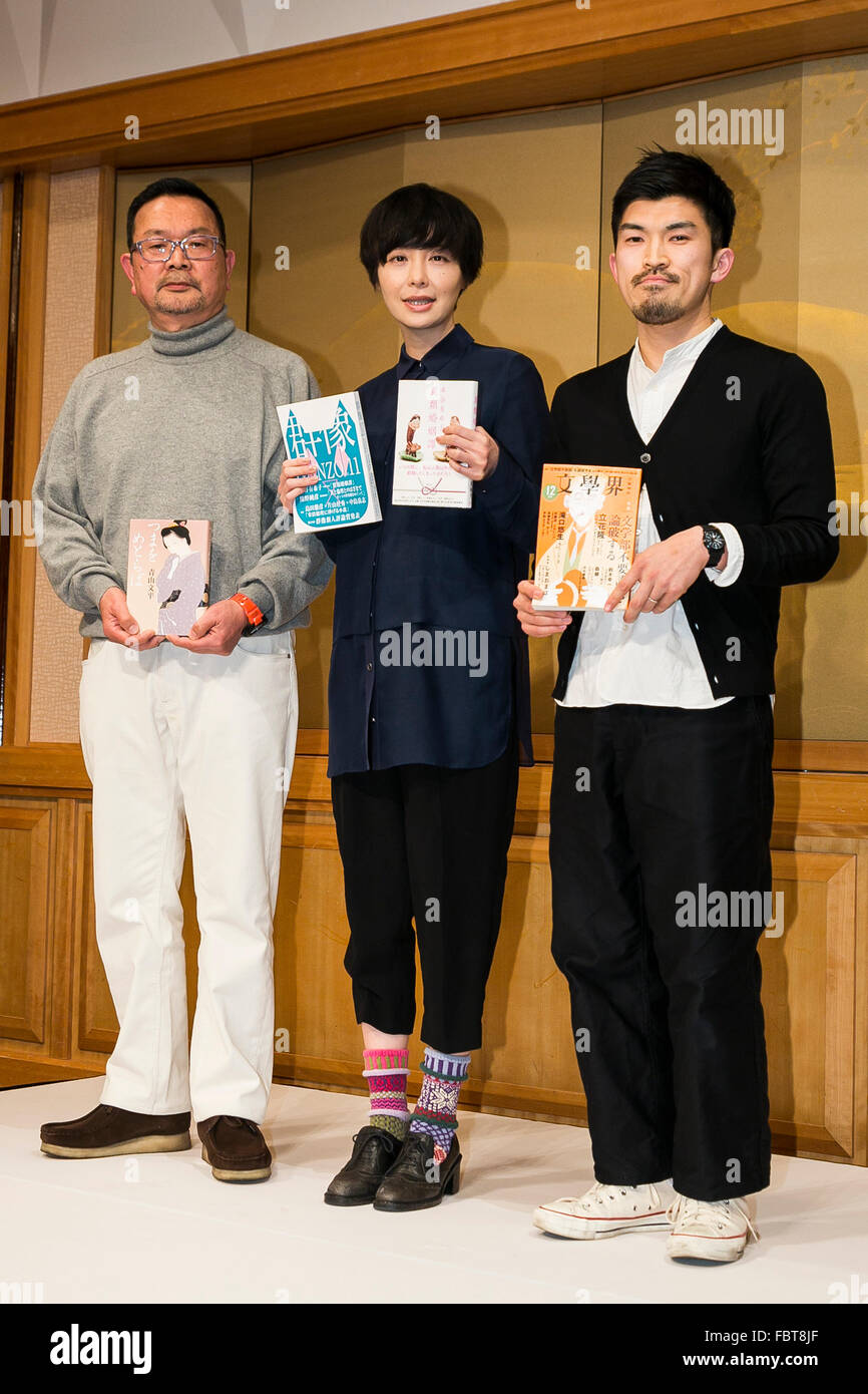 Tokyo, Japan. 19th January, 2016. (L to R) The 154th Naoki Prize winner ...