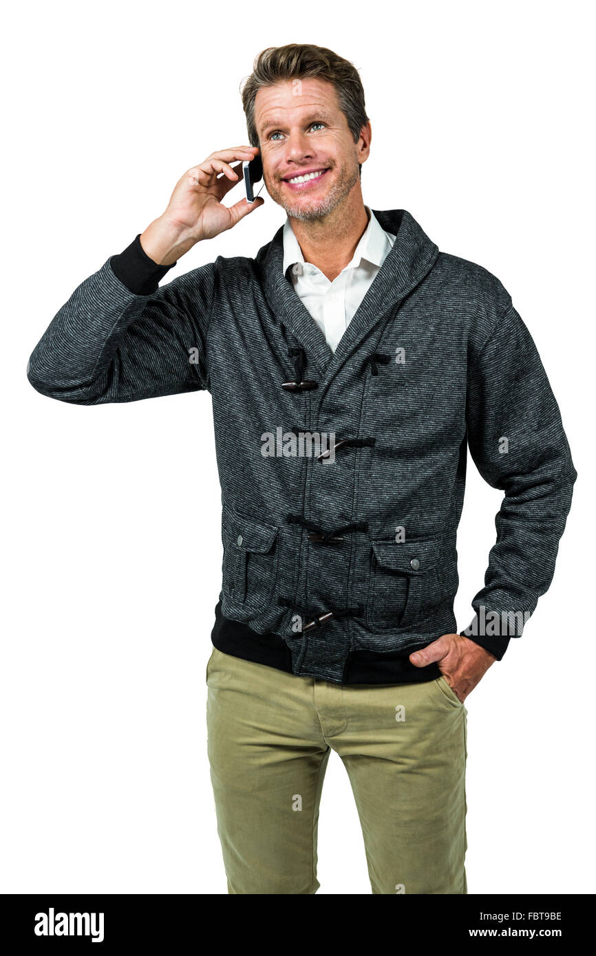 Happy mature man talking on hi-res stock photography and images - Alamy