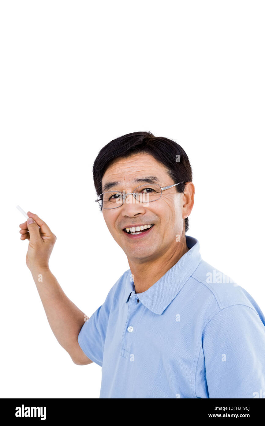 Elderly man pointing behind him Stock Photo - Alamy