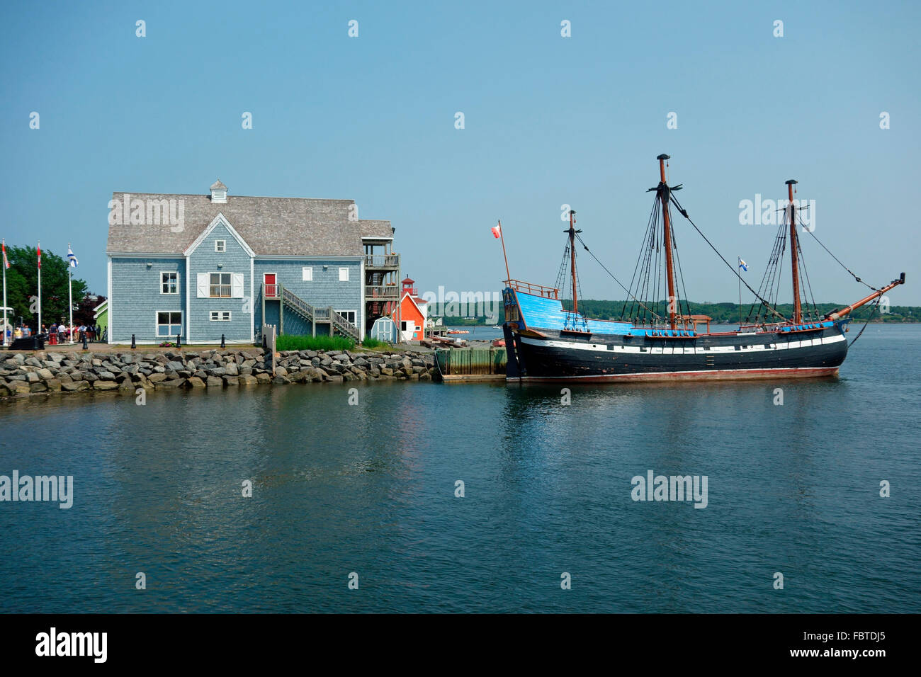 Pictou, Nova Scotia showing the Hector sailing ship and dock area Stock ...