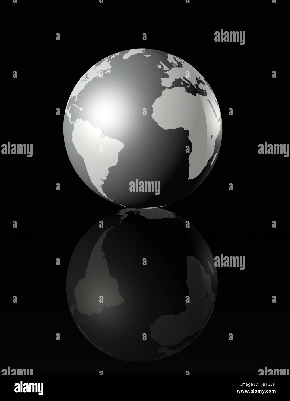 silver glossy globe on black background Stock Photo - Alamy