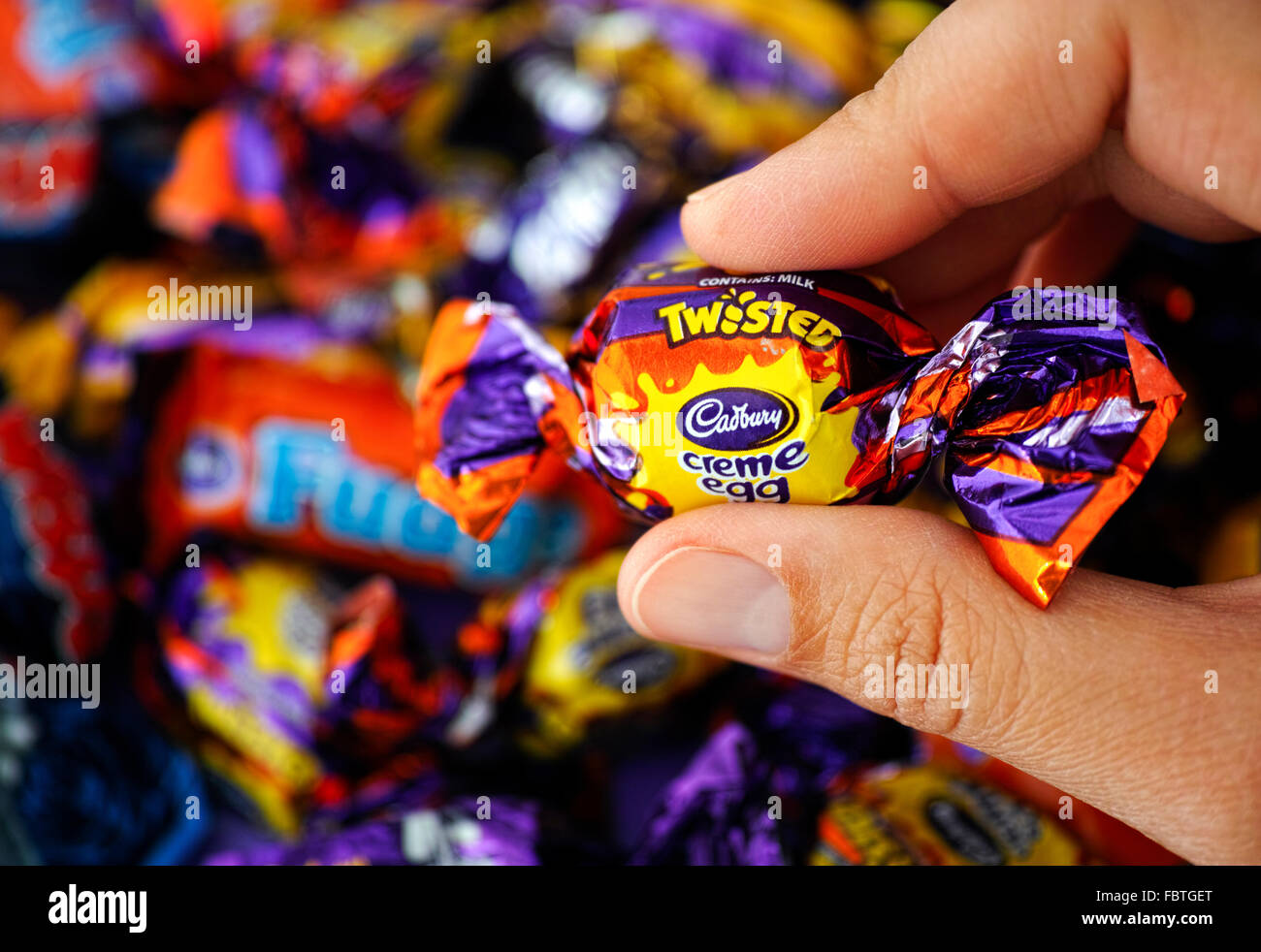 Paphos, Cyprus - November 27, 2015 Cadbury Twisted Creme Egg candy in ...