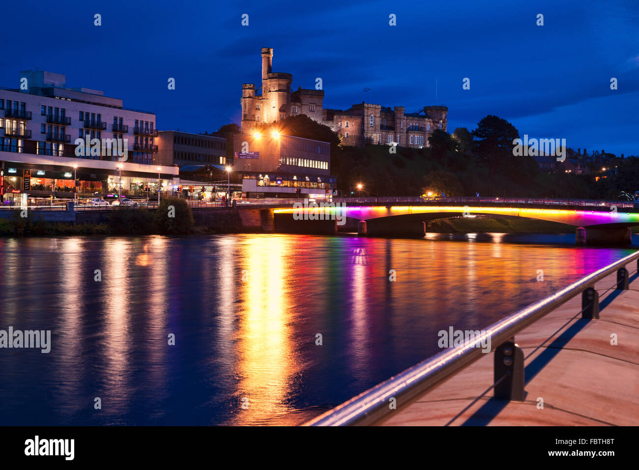 River Ness at Inverness, Night, Lights, Inverness, Highlands, Scotland ...