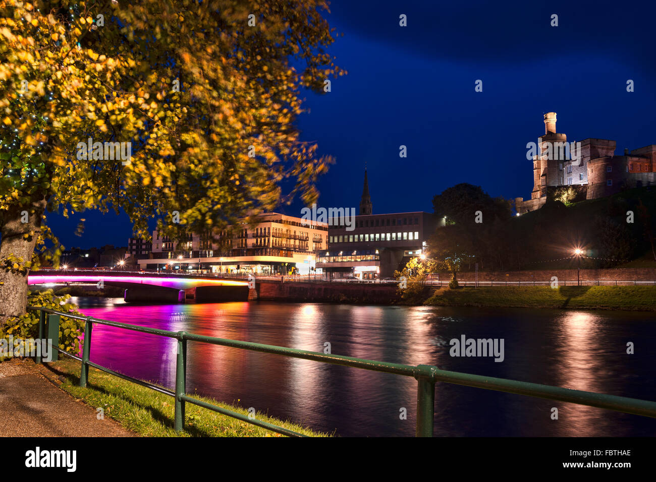 River Ness at Inverness, Night, Lights, Inverness, Highlands, Scotland ...