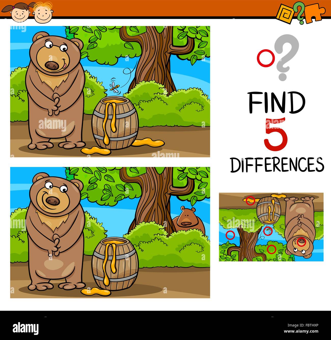 Cartoon Illustration of Finding Differences Educational Task for ...