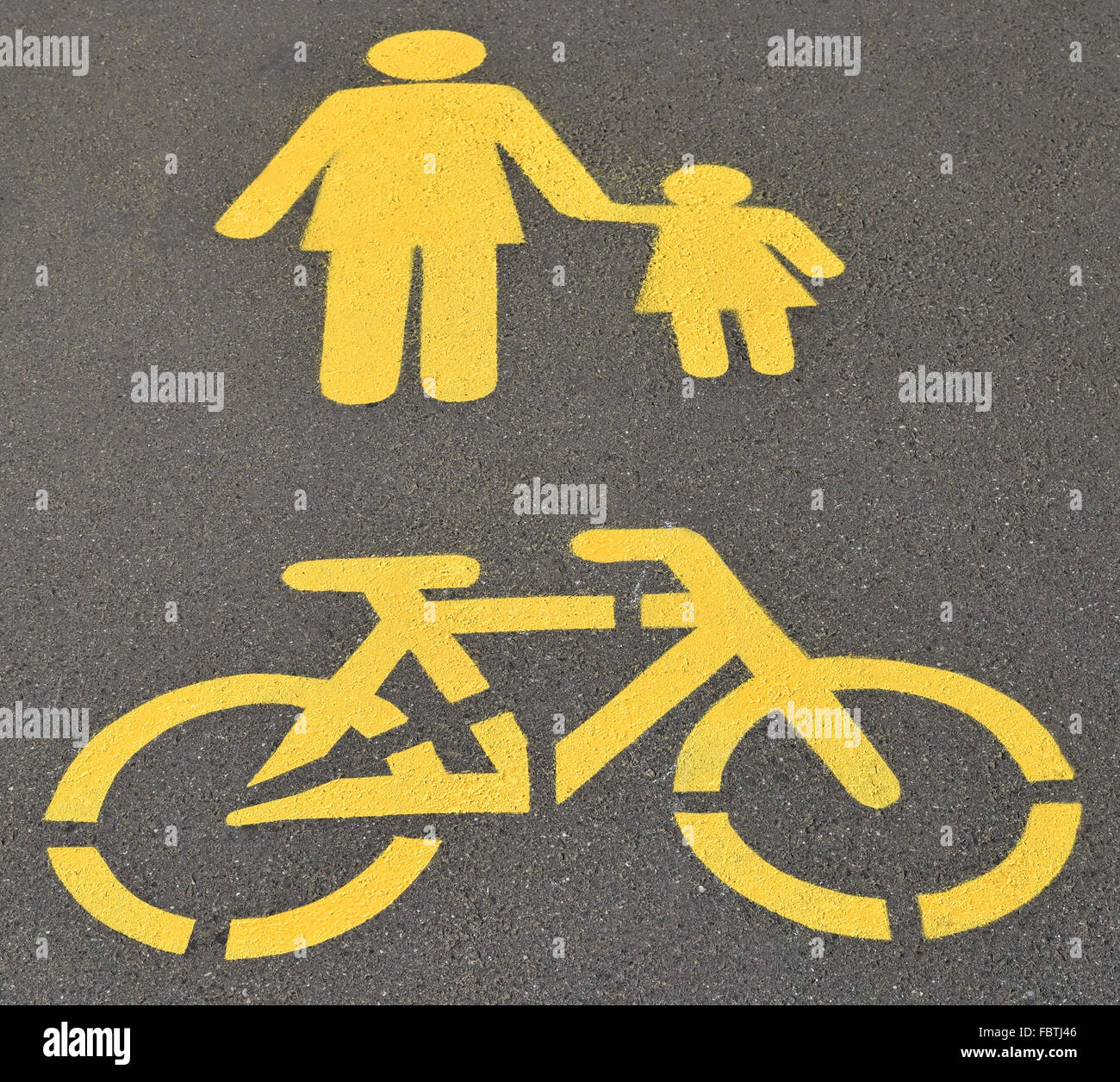 Pedestrian and bicycle road signs on the street Stock Photo - Alamy