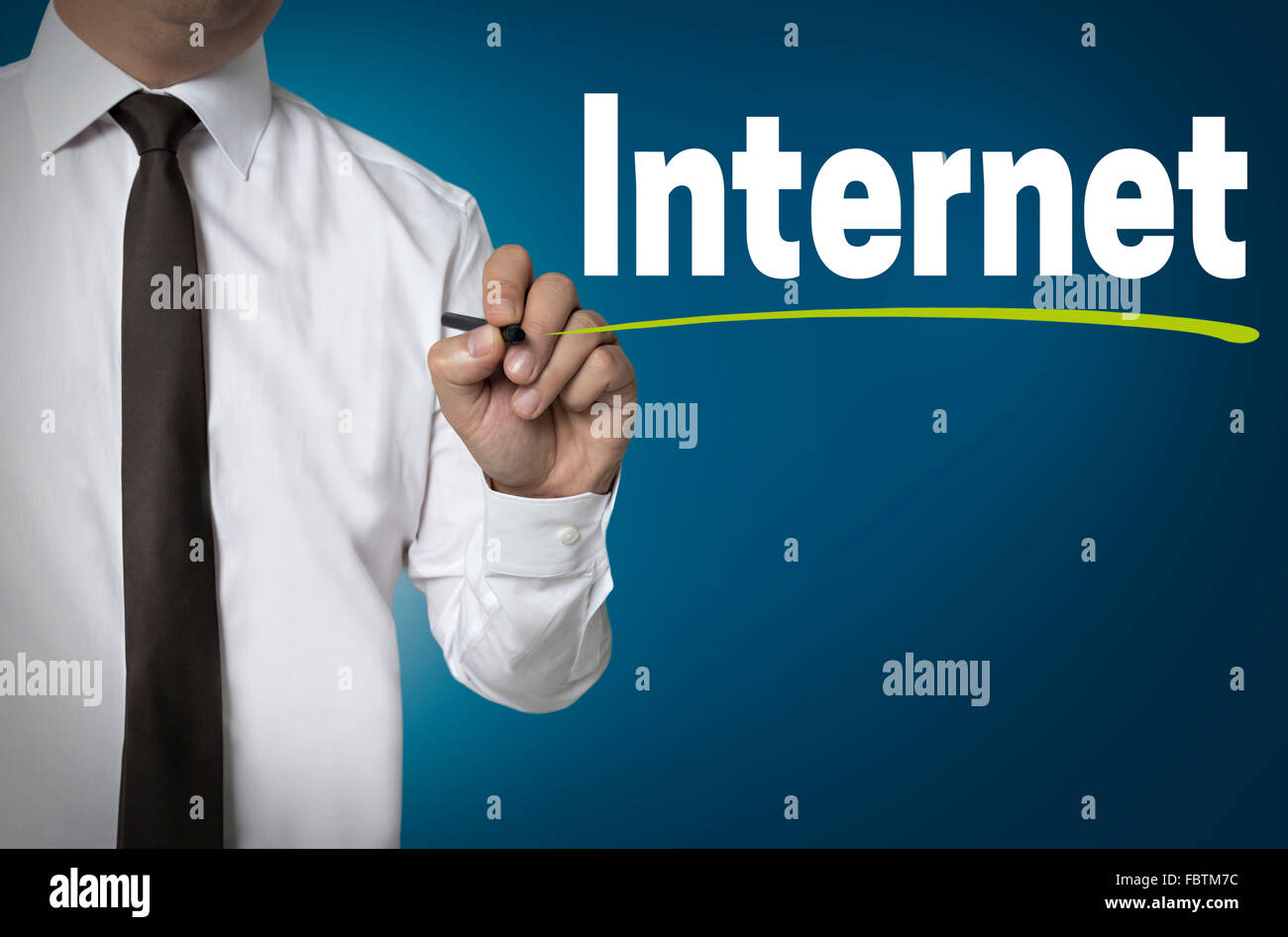 Internet is written by businessman background concept Stock Photo - Alamy