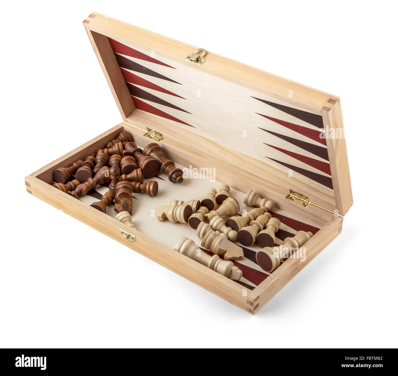 Open chess board with chess wooden pieces isolated on white Stock Photo ...