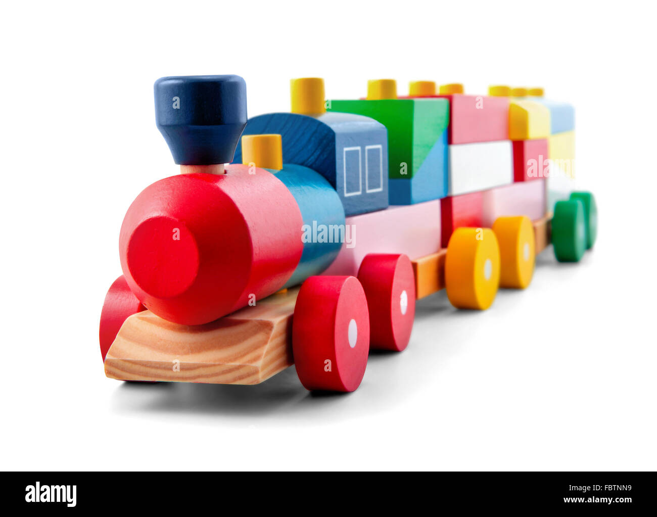 Wooden toy train with colorful blocs isolated over white Stock Photo ...