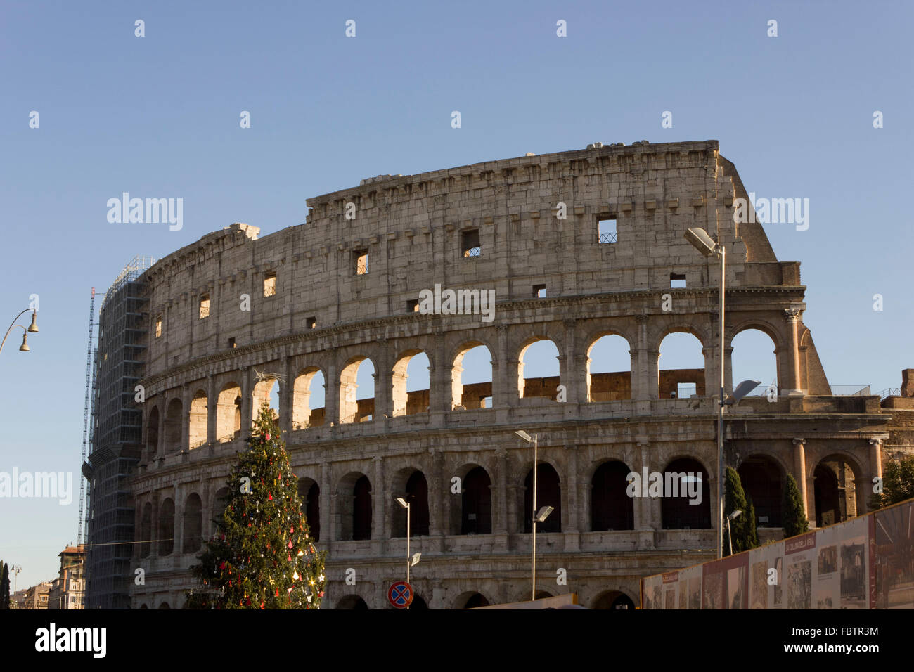 ROME, ITALY - JANUARY 1 2015: The Colosseum in Rome with a Christmas ...