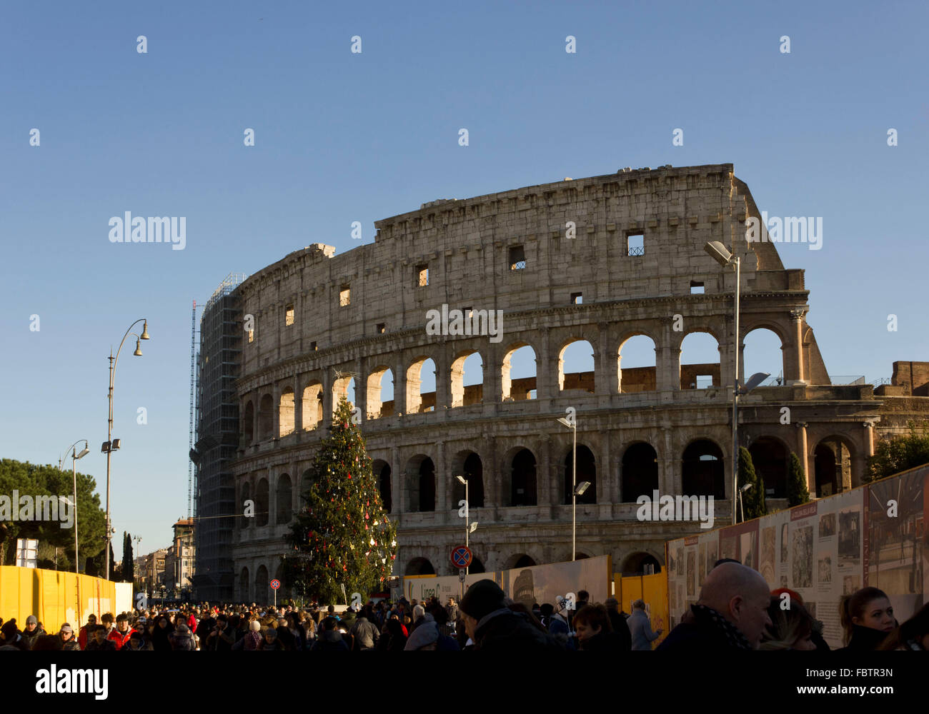 ROME, ITALY - JANUARY 1 2015: The Colosseum in Rome with a Christmas ...