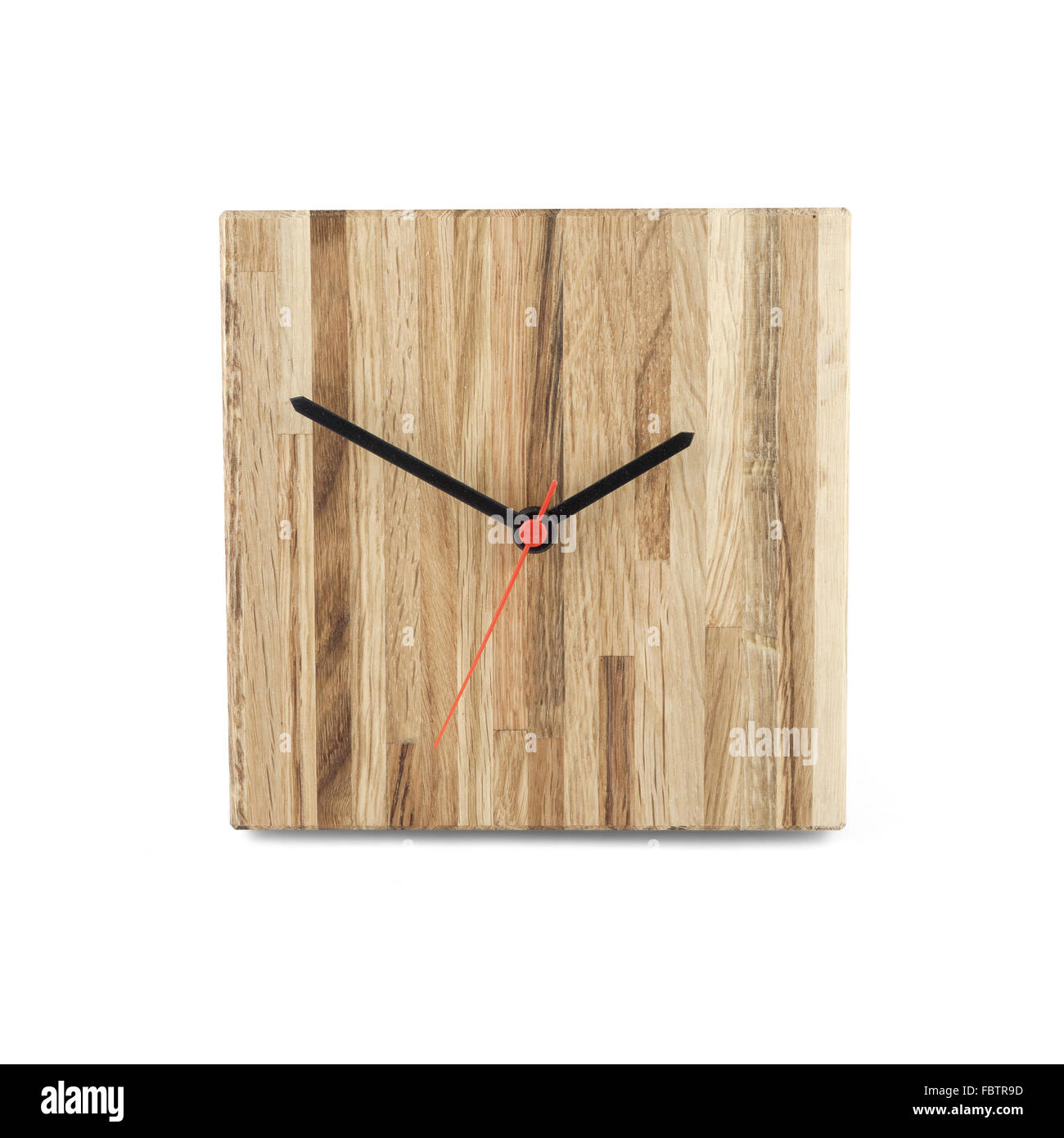 Simple wooden wall watch - Square clock isolated on white background ...