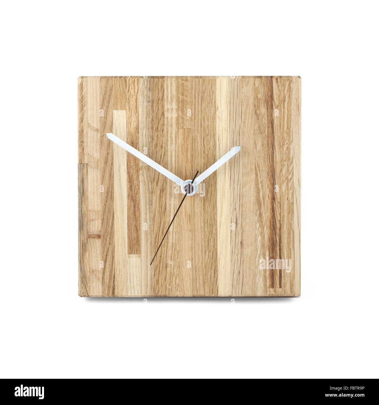 Simple wooden wall watch - Square clock isolated on white background ...
