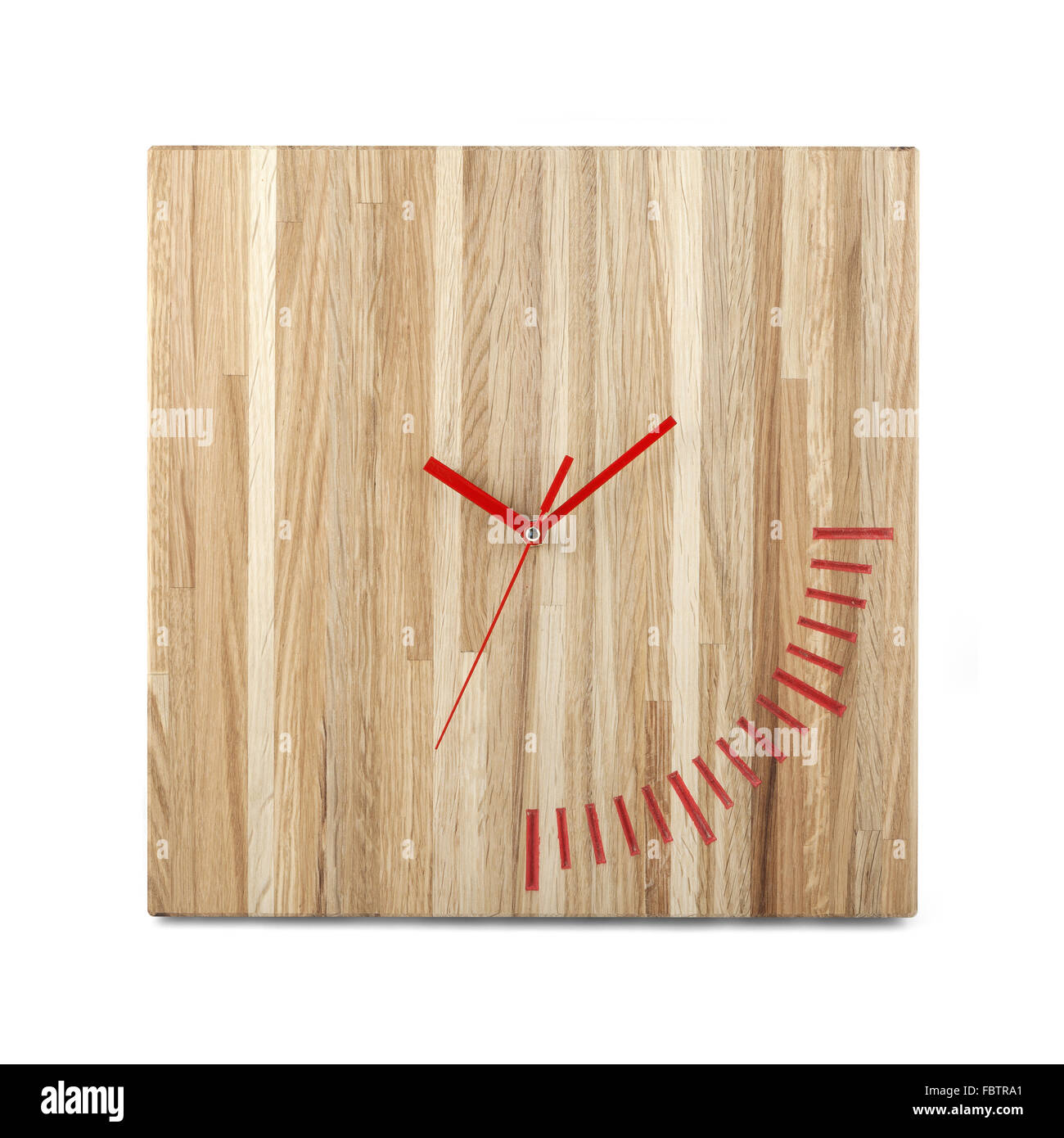 Simple wooden wall watch - Square clock isolated on white background ...