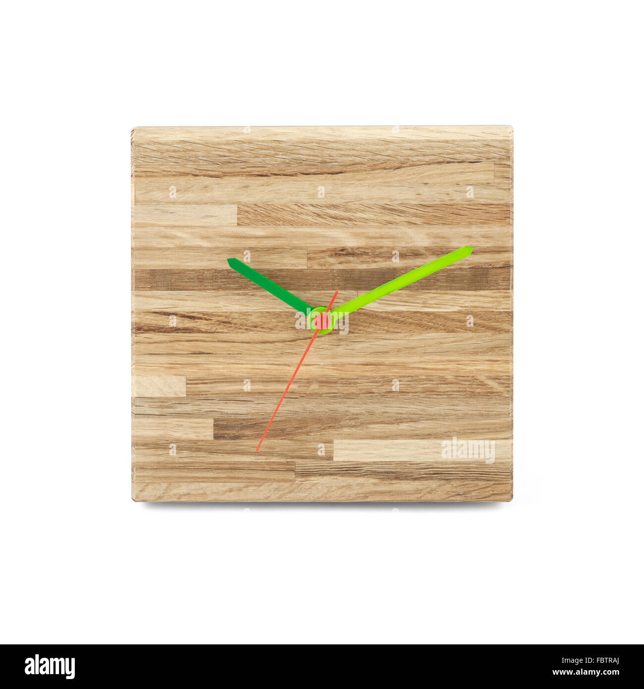 Simple wooden wall watch - Square clock isolated on white background ...