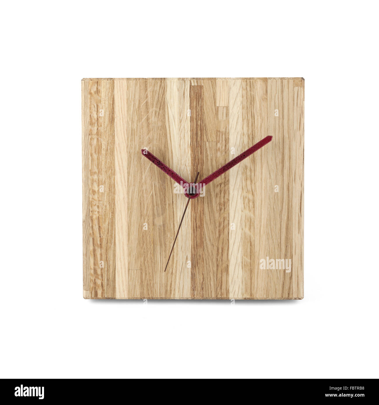 Simple wooden wall watch - Square clock isolated on white background ...