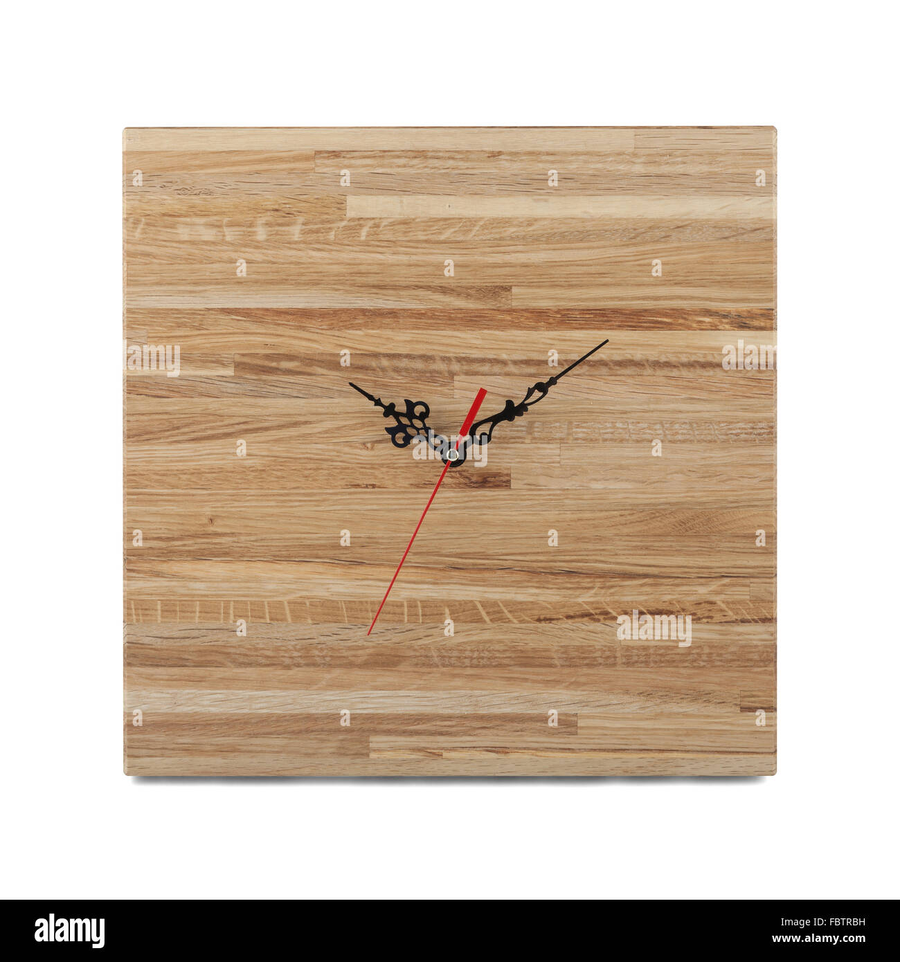 Simple wooden wall watch - Square clock isolated on white background ...