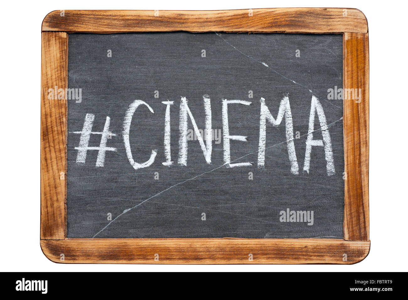 cinema hashtag handwritten on vintage school slate board isolated on ...