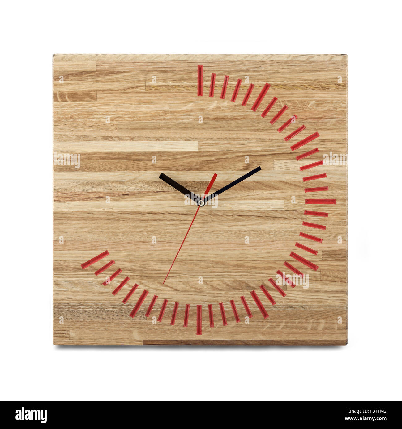 Simple wooden wall watch - Square clock isolated on white background ...