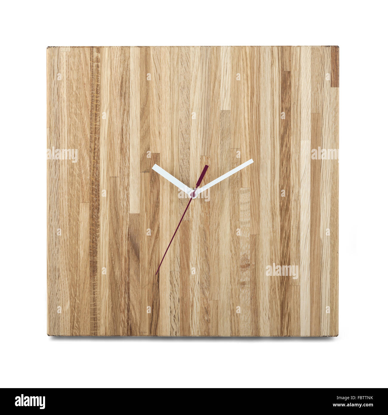 Simple wooden wall watch - Square clock isolated on white background ...