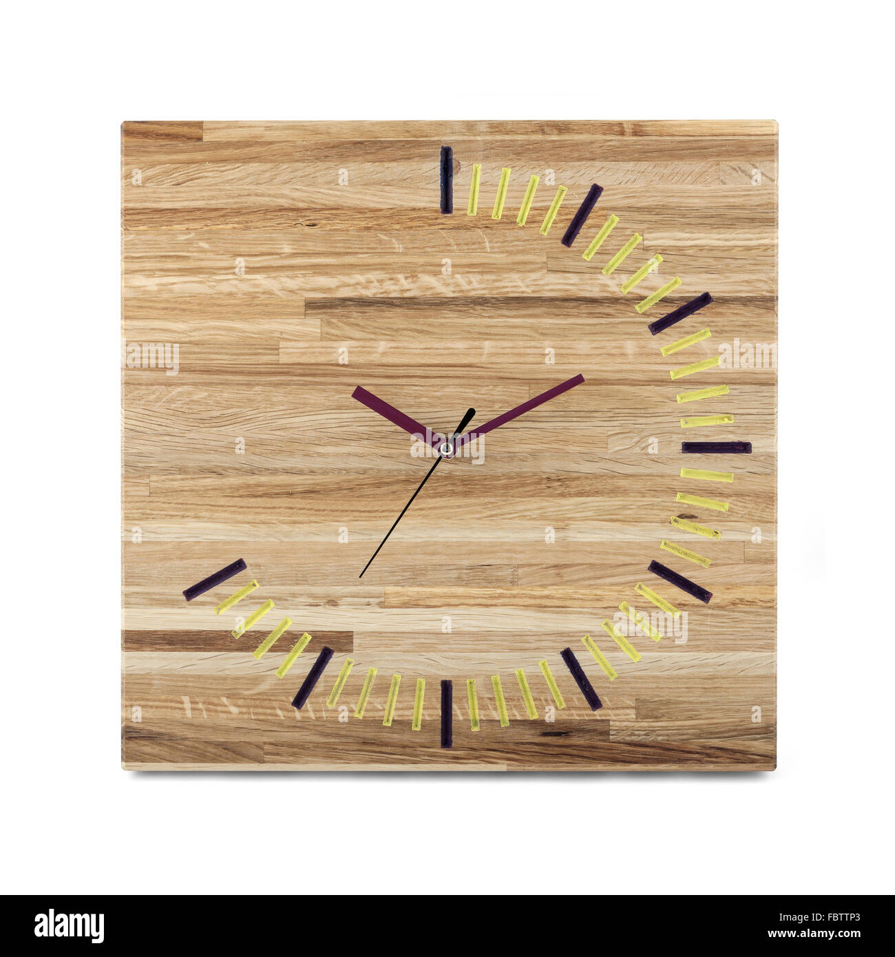 Simple wooden wall watch - Square clock isolated on white background ...
