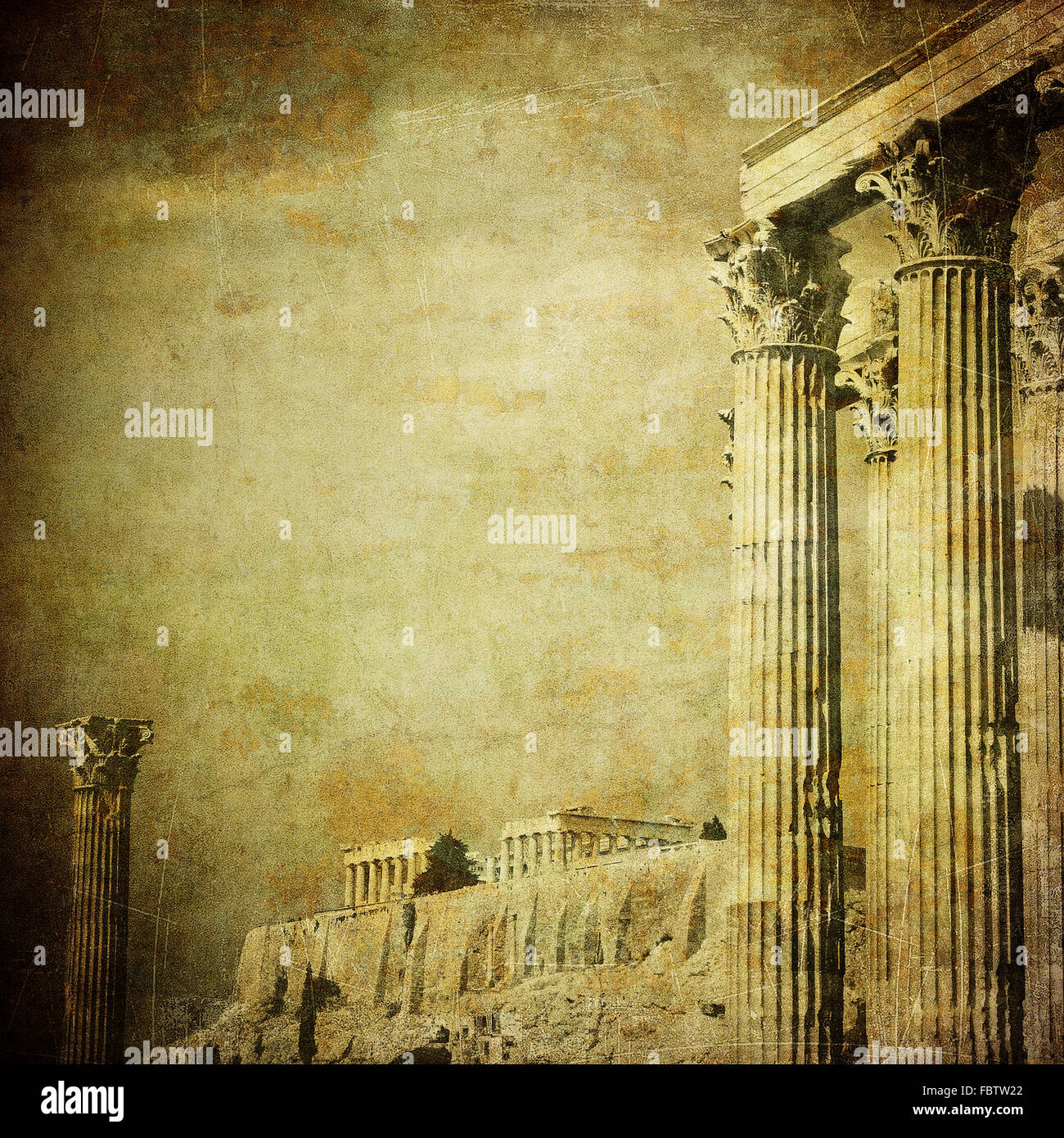 Vintage image of greek columns, Acropolis, Athens, Greece Stock Photo ...