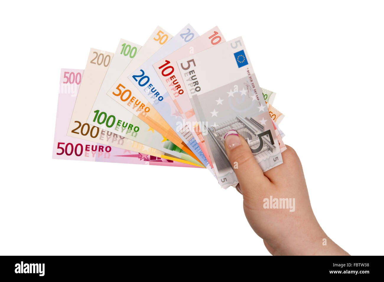 Hand with Euros Stock Photo - Alamy