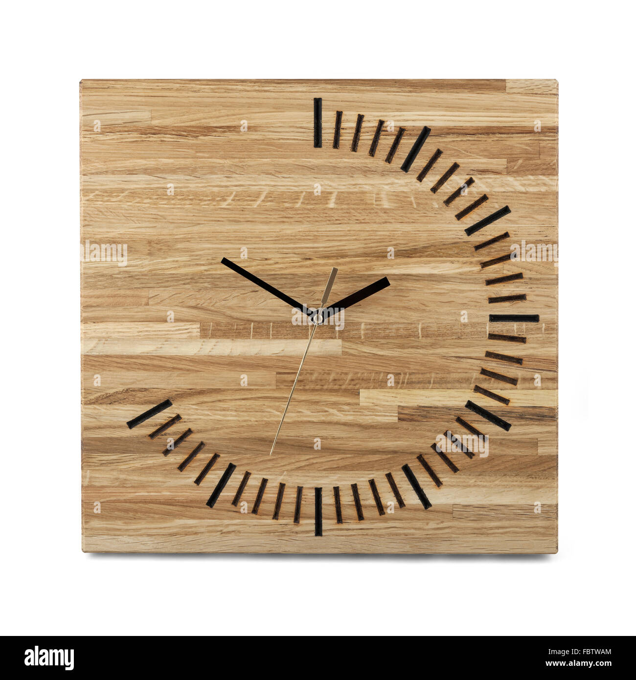 Simple wooden wall watch - Square clock isolated on white background ...