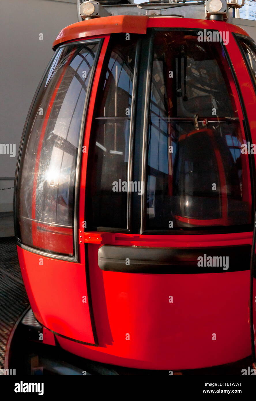 Alpine red cable-car Stock Photo - Alamy