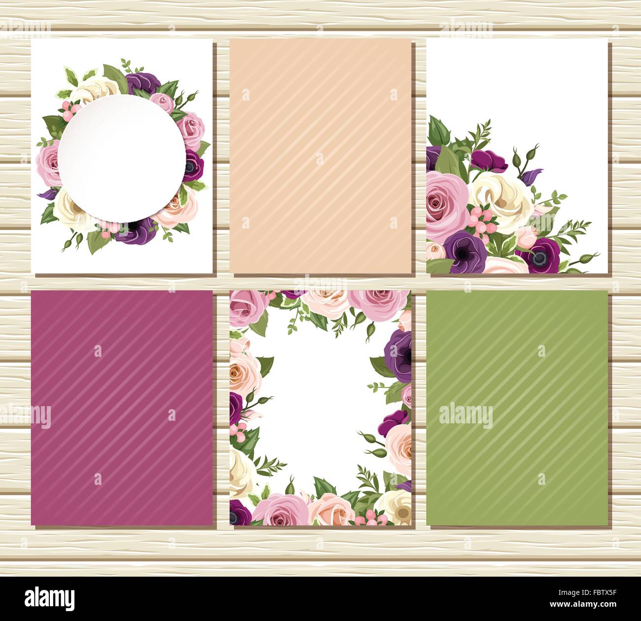 Set of flyers with colorful roses and lisianthus flowers. Vector ...