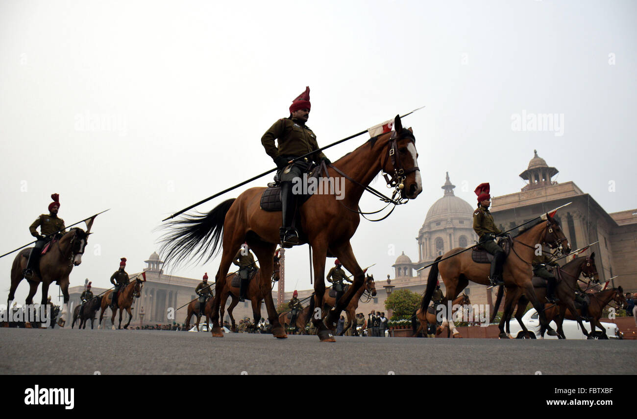 New Delhi, India. 19th Jan, 2016. Indian army cavalries parade during a ...