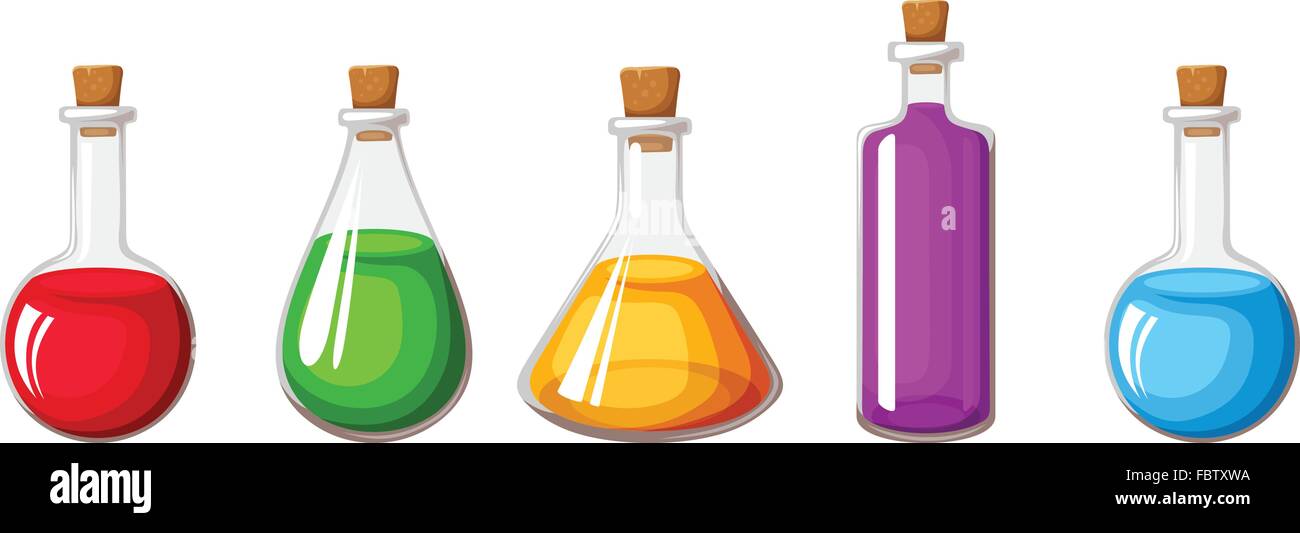 Set of flasks with colorful liquids. Vector illustration Stock Vector ...