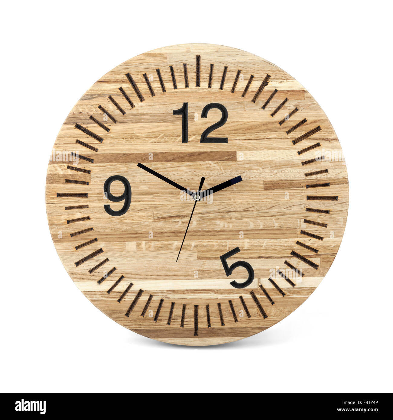 Wooden round wall watch - clock isolated on white background Stock ...