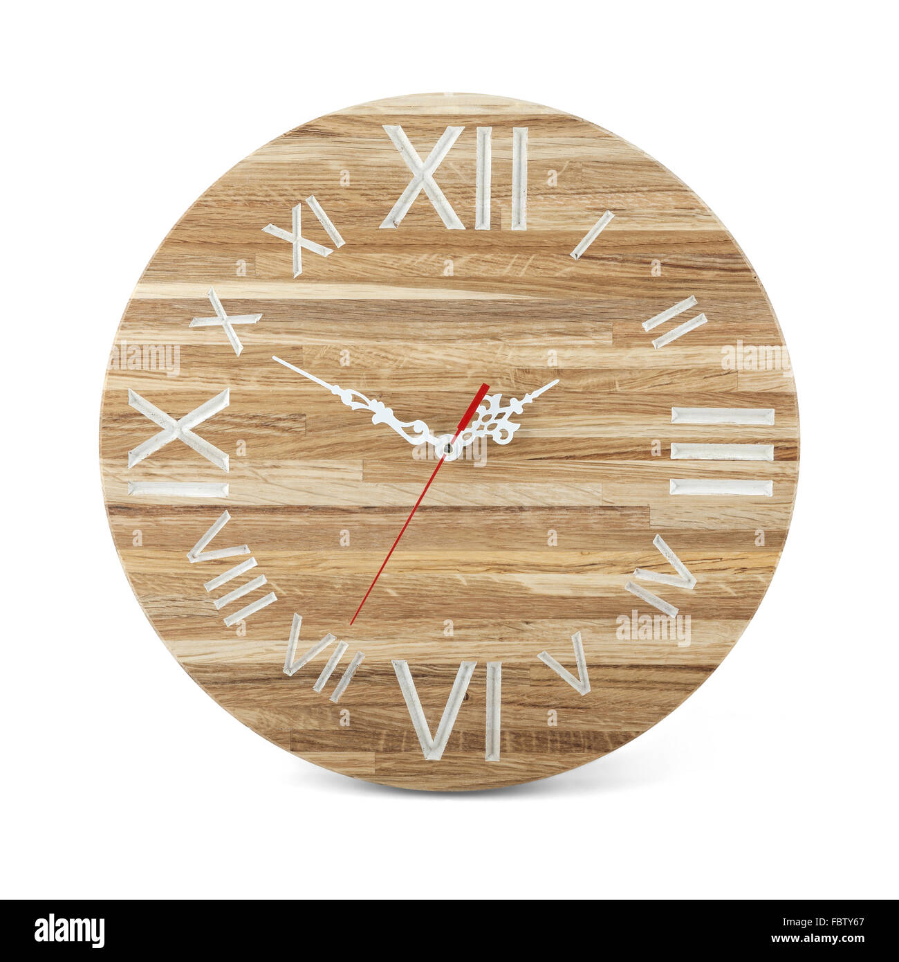 Wooden round wall watch - clock isolated on white background Stock ...