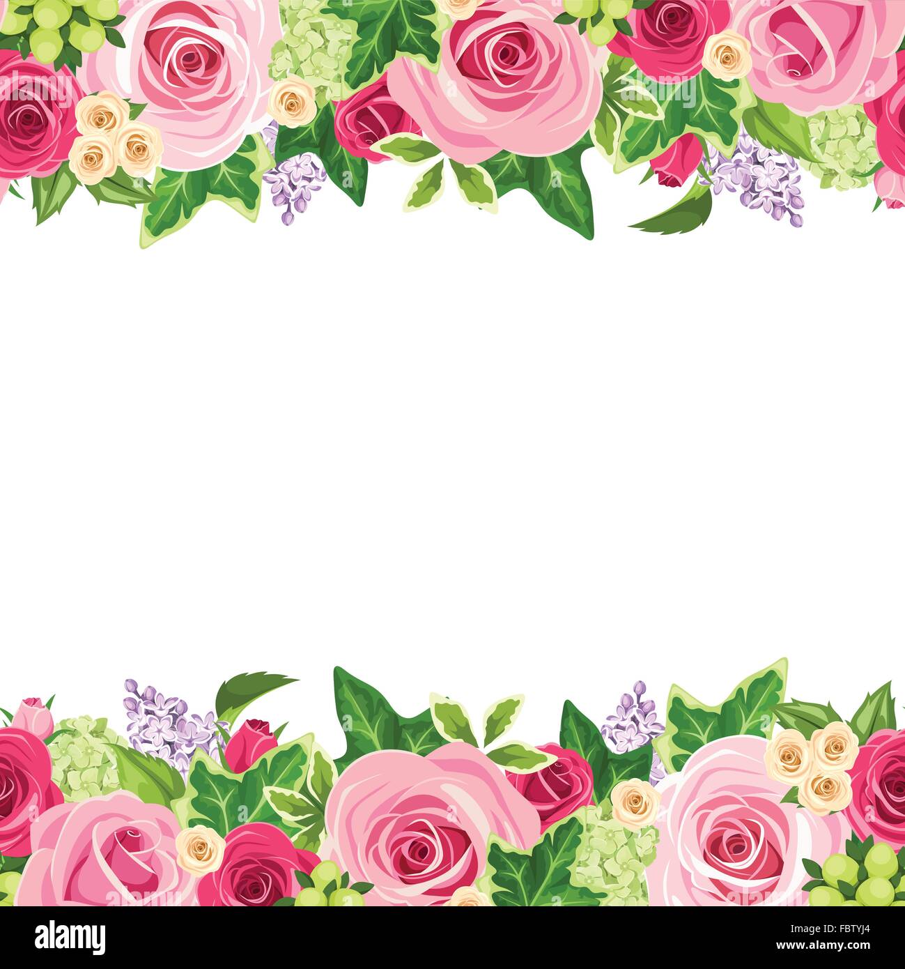 Horizontal seamless background with red and pink roses. Vector ...
