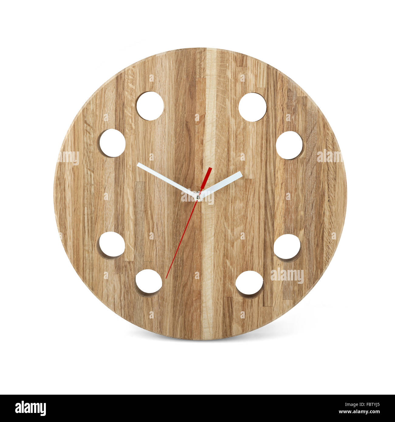 Wooden round wall watch - clock isolated on white background Stock ...