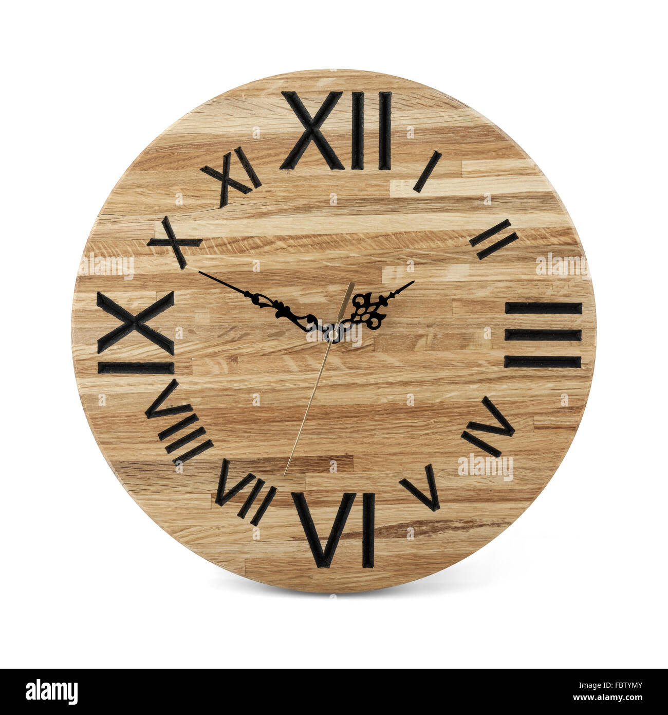 Wooden round wall watch - clock isolated on white background Stock ...