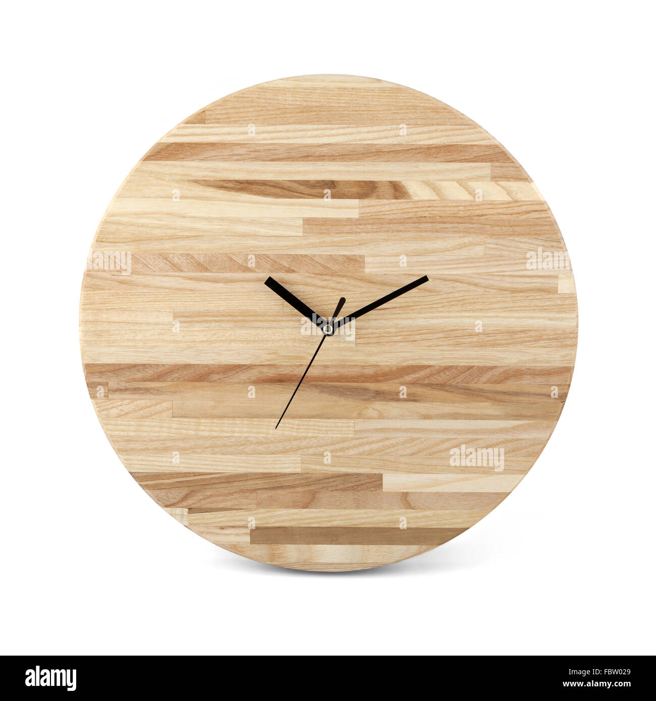 Wooden round wall watch - clock isolated on white background Stock ...