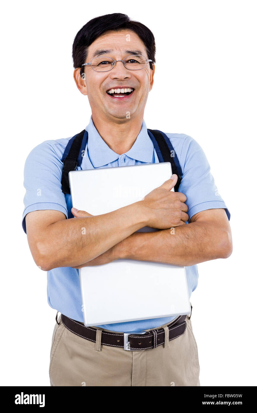 Portrait of happy man holding documents Stock Photo - Alamy