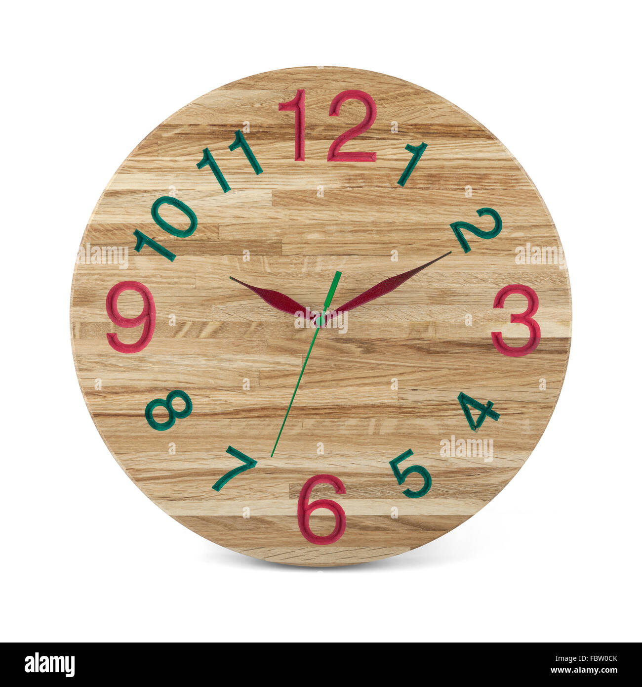 Wooden round wall watch - clock isolated on white background Stock ...