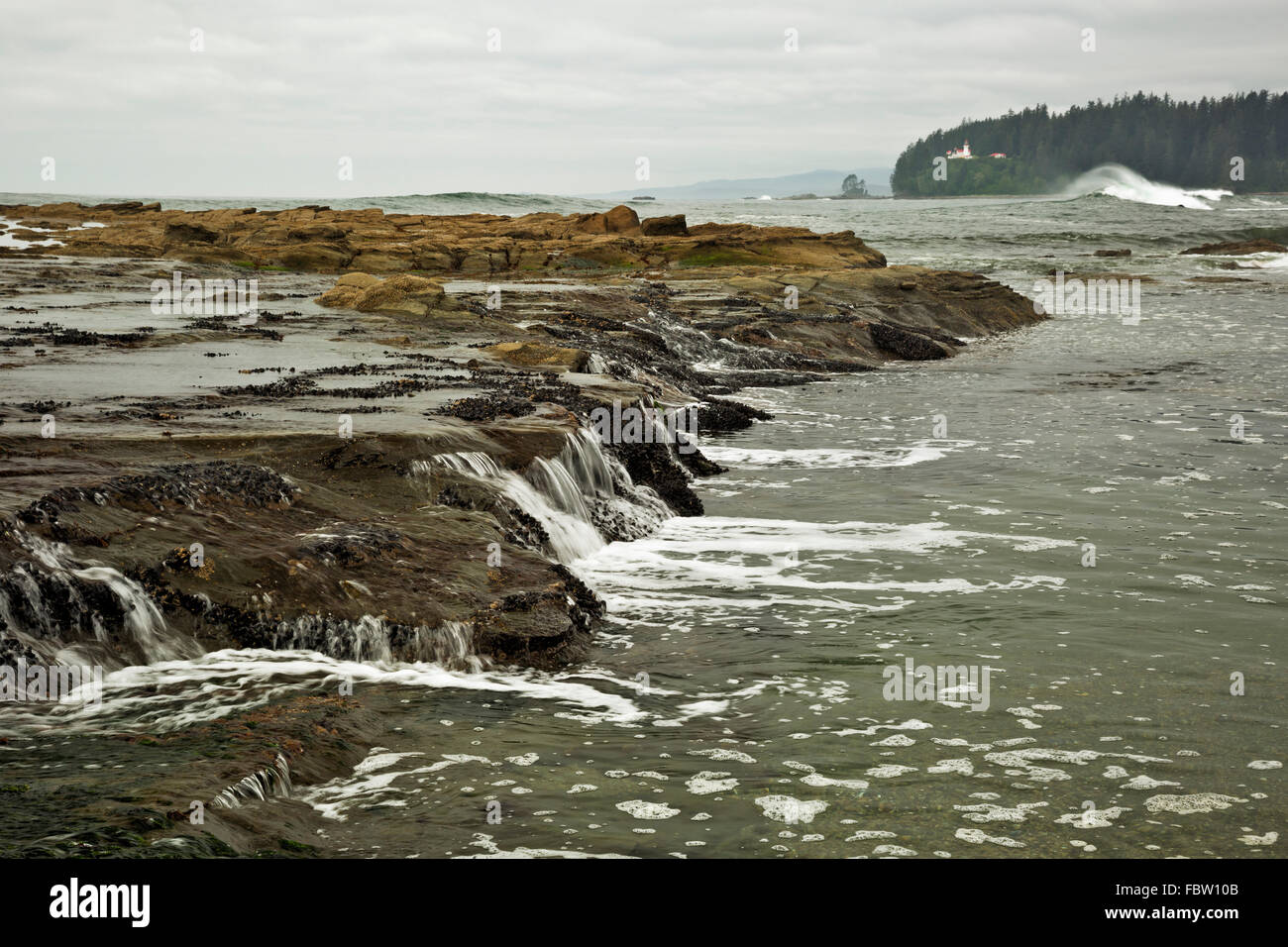 BRITISH COLUMBIA - Incoming tide pouring over a sandstone shelf on the ...