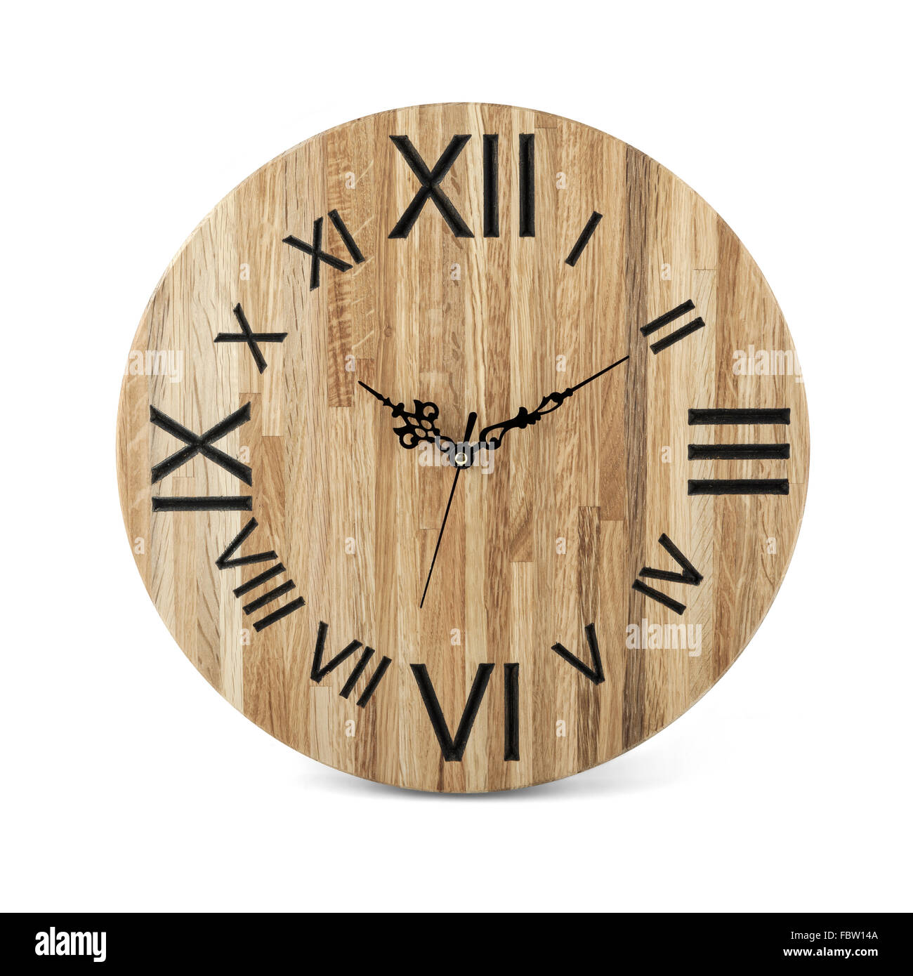 Wooden round wall watch - clock isolated on white background Stock ...