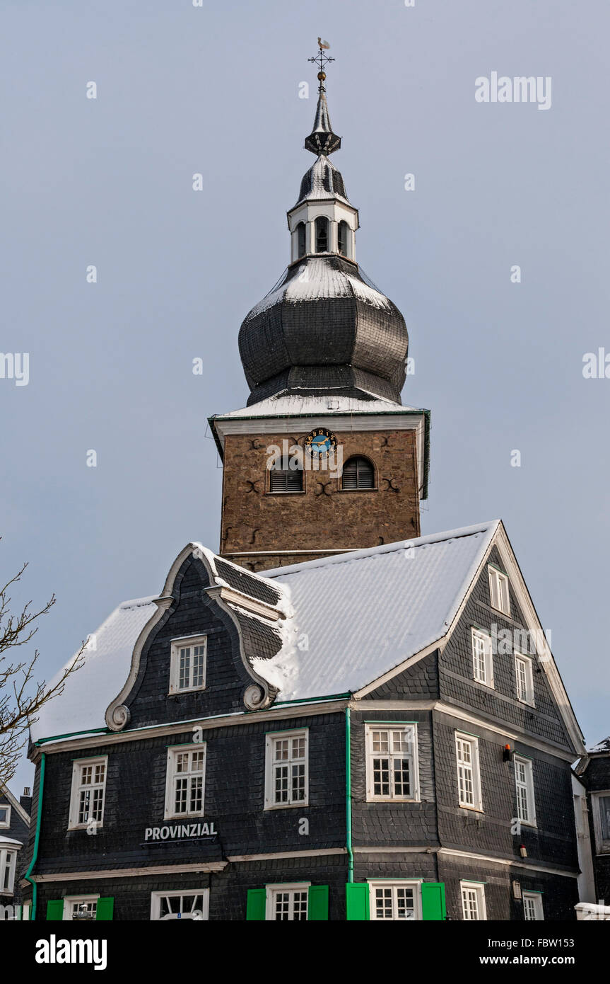 Traditional slate clad houses and the Town Church in Remscheid-Lennep ...