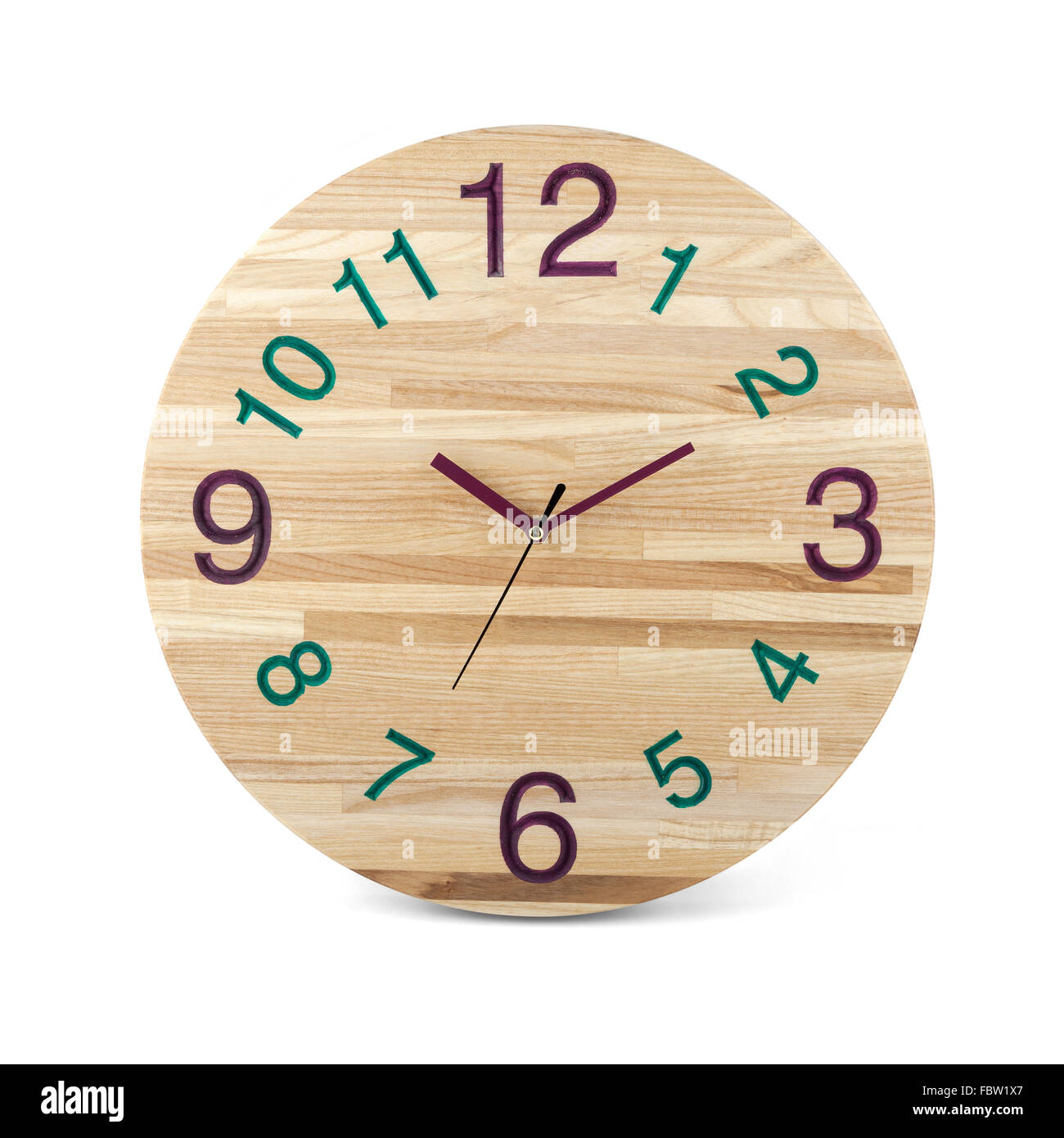 Wooden round wall watch - clock isolated on white background Stock ...