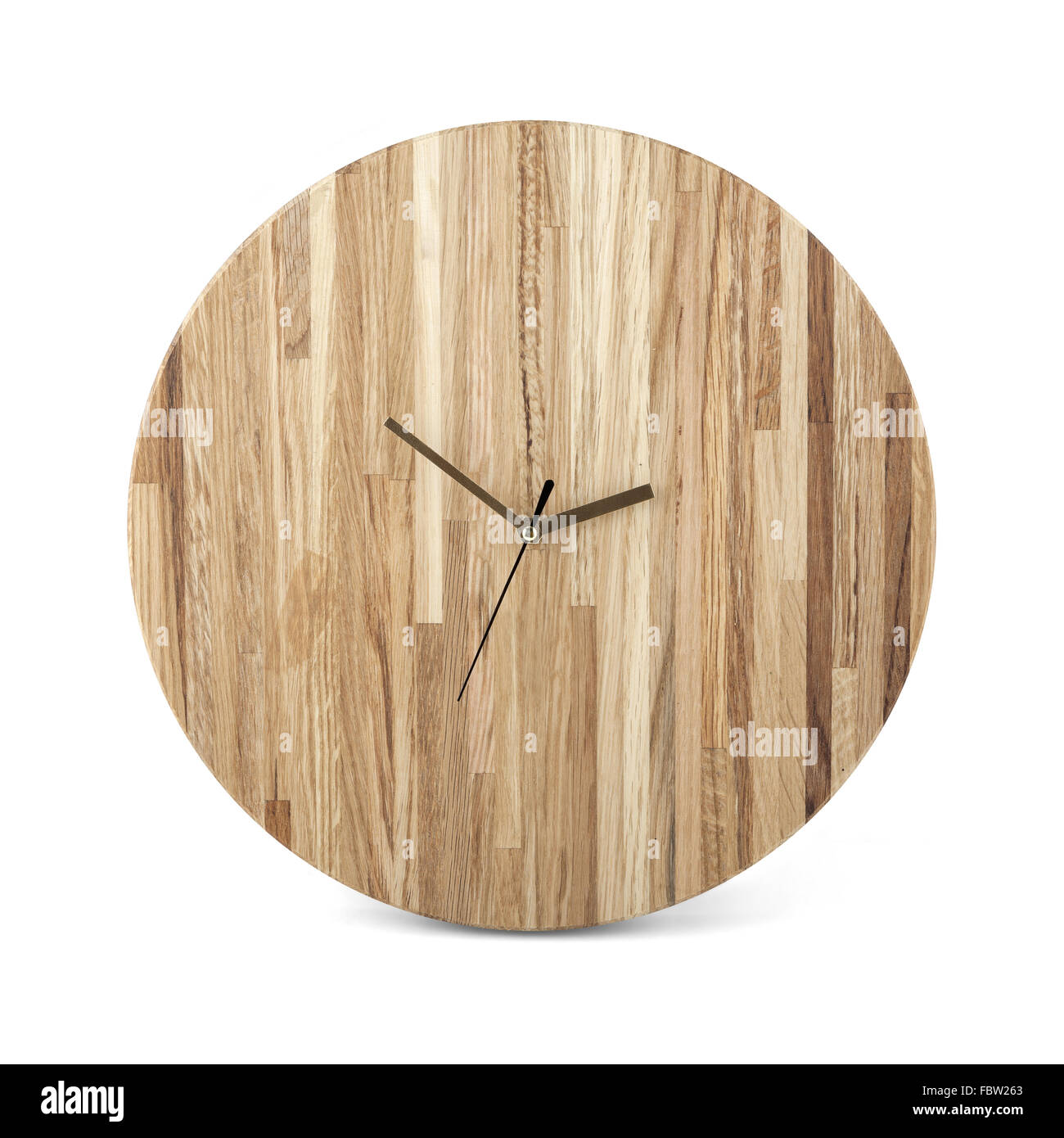 Wooden round wall watch - clock isolated on white background Stock ...