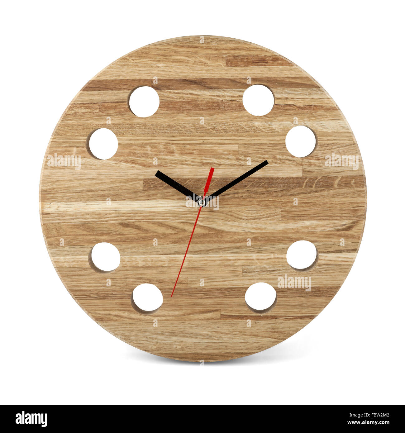 Wooden round wall watch - clock isolated on white background Stock ...