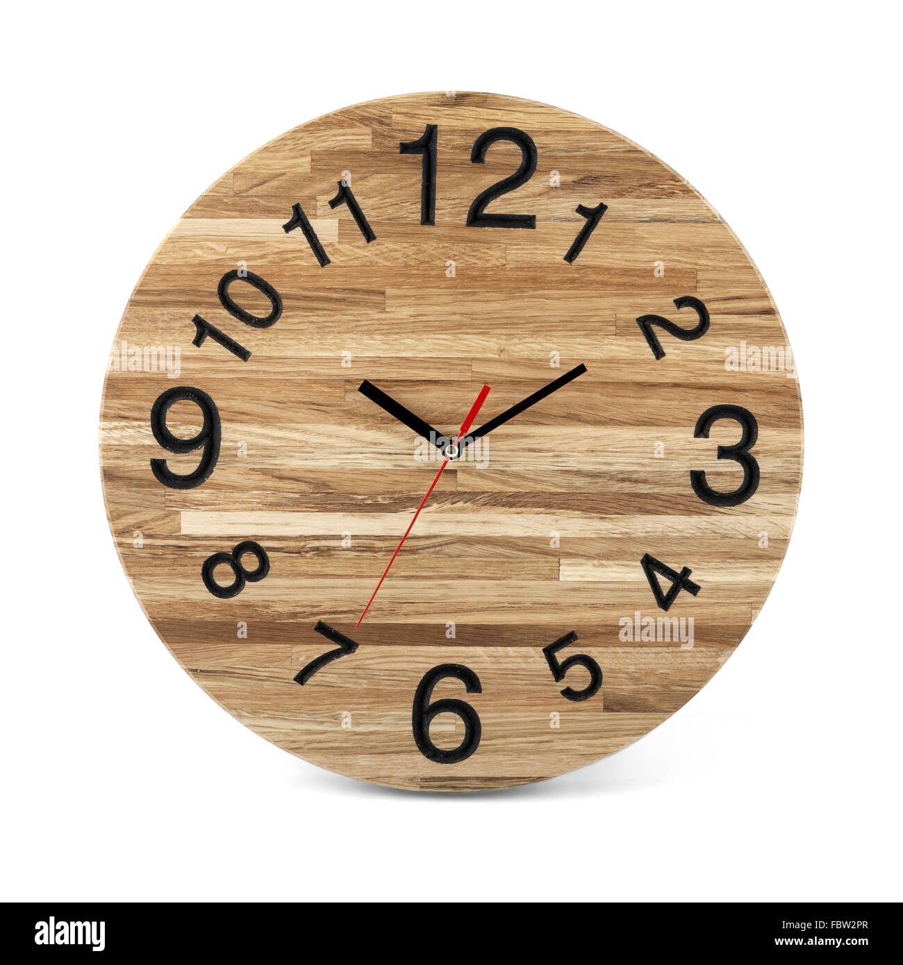 Wooden round wall watch - clock isolated on white background Stock ...
