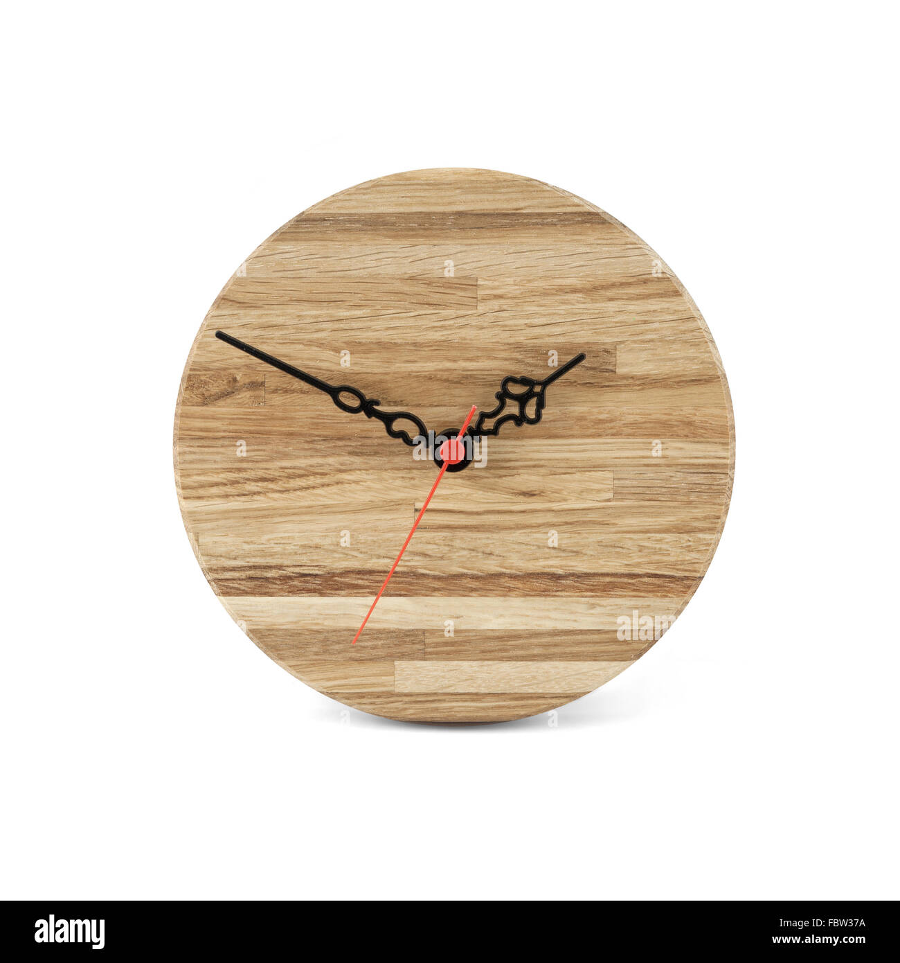 Wooden round wall watch - clock isolated on white background Stock ...