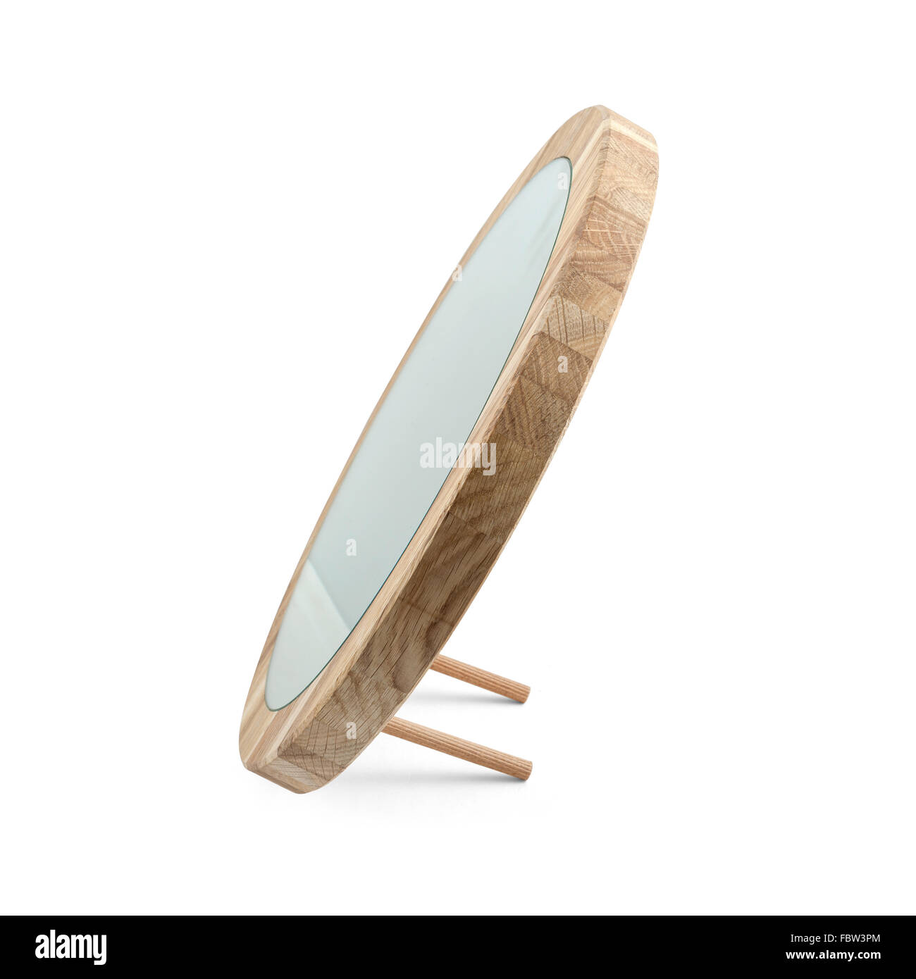 Rounded mirror in wooden frame - isolated on white Stock Photo - Alamy